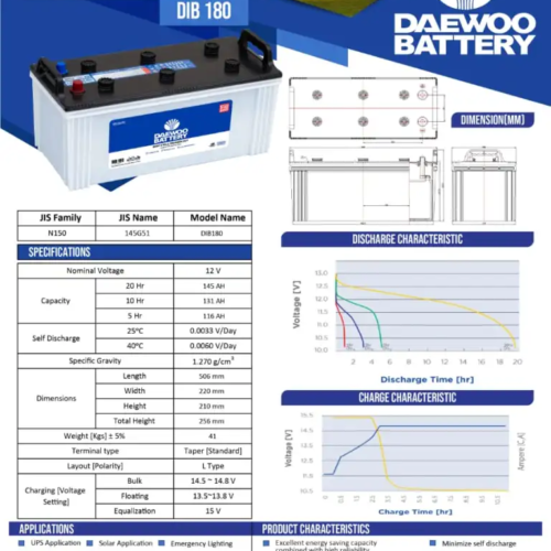 Daewoo DIB 180 145 AH Deep Cycle Battery Price in Pakistan