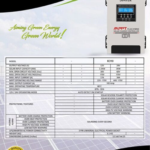 SimTek MPPT Hybrid Solar Charge Controller 12V/24V 100 Ampere 1.5KW 1 ...